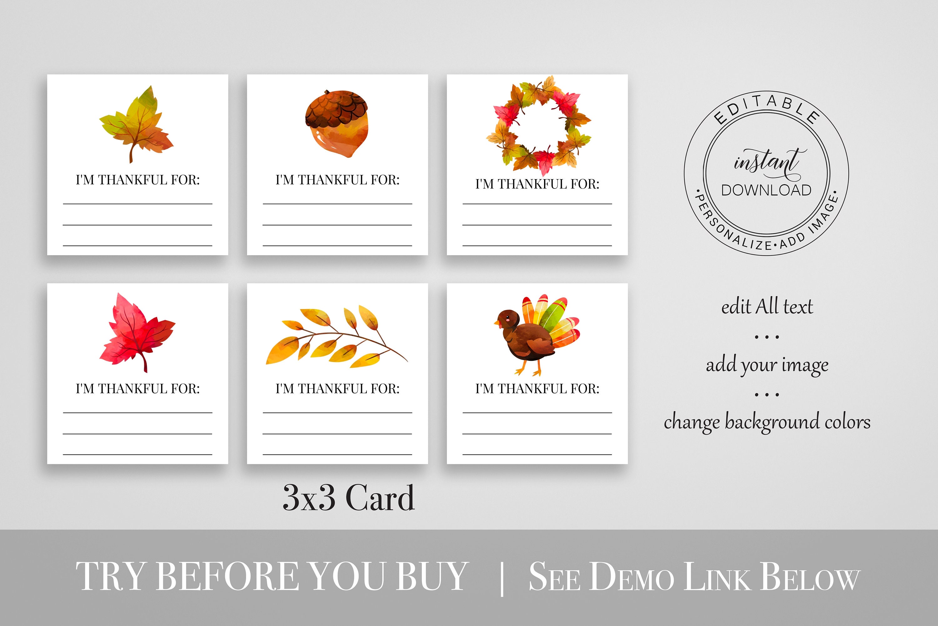 Thanksgiving Gratitude Card Template Harvest Theme Thankful - Etsy