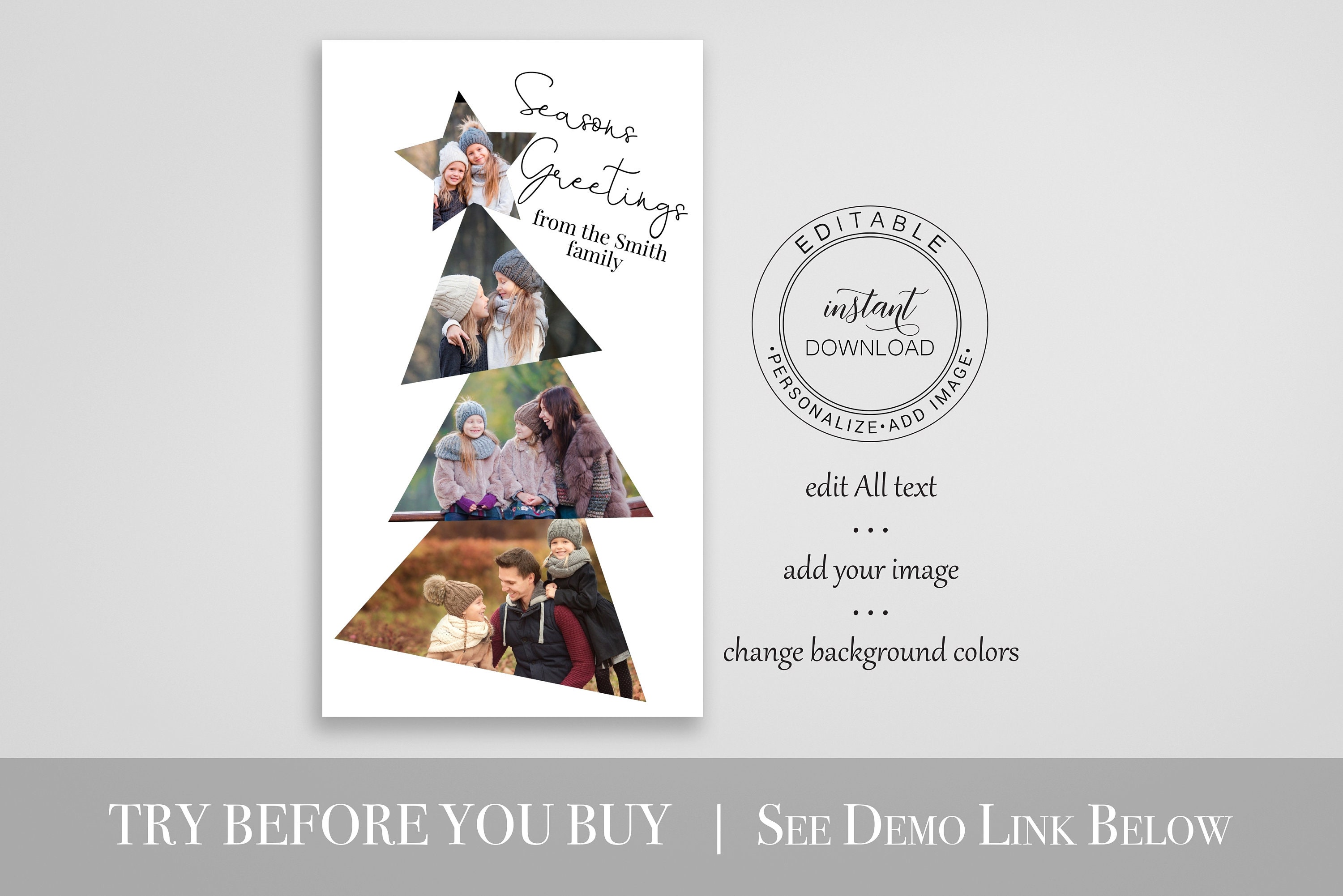 Christmas Tree Electronic Photo Card Happy Holidays Text - Etsy