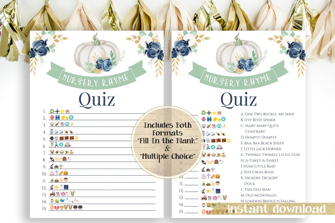 Sweet Pumpkin Emoji Nursery Rhymes Match Quiz ~ Blue, Green and Gold ...