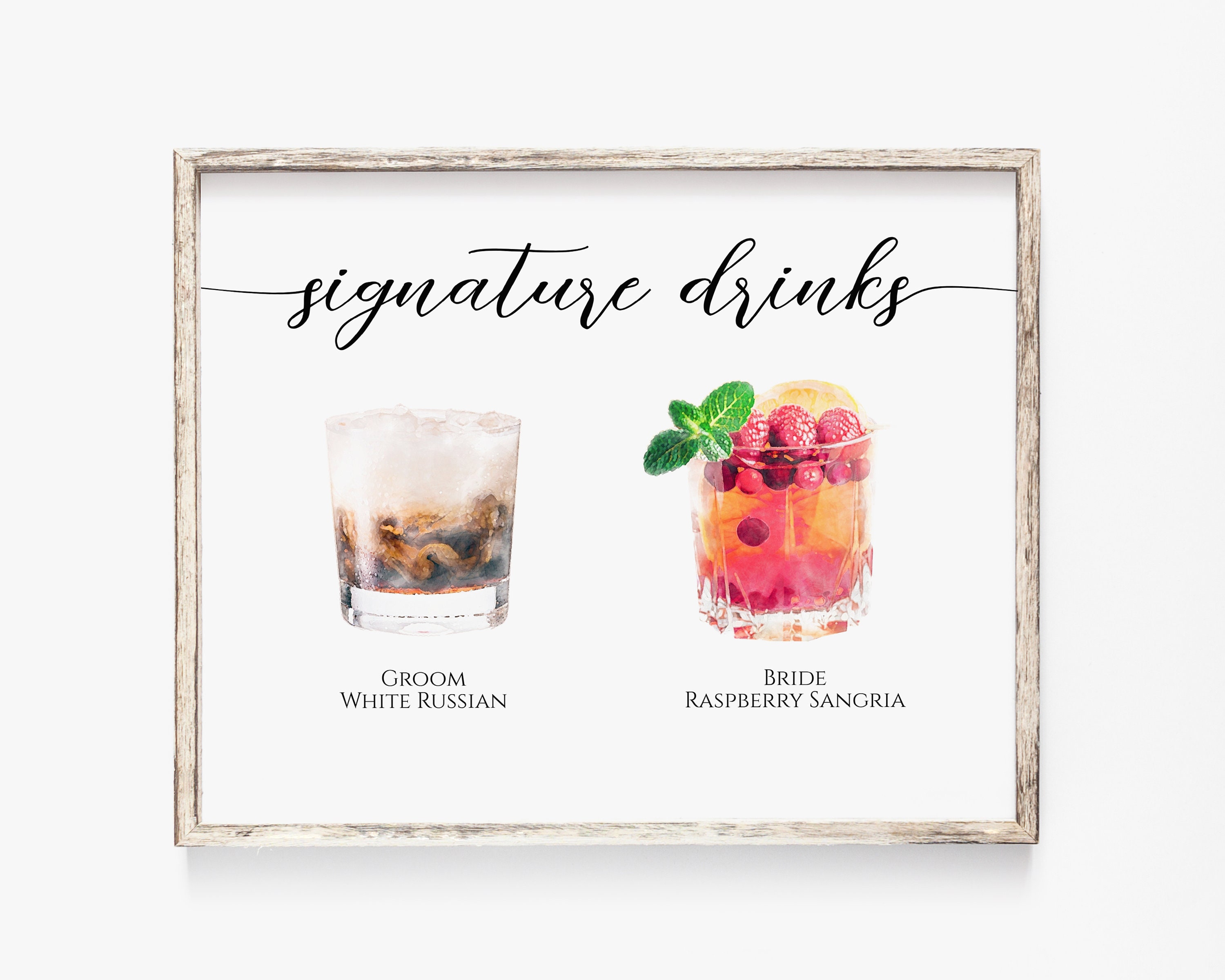 Signature Drink Menu Bride and Groom Cocktails Watercolor - Etsy