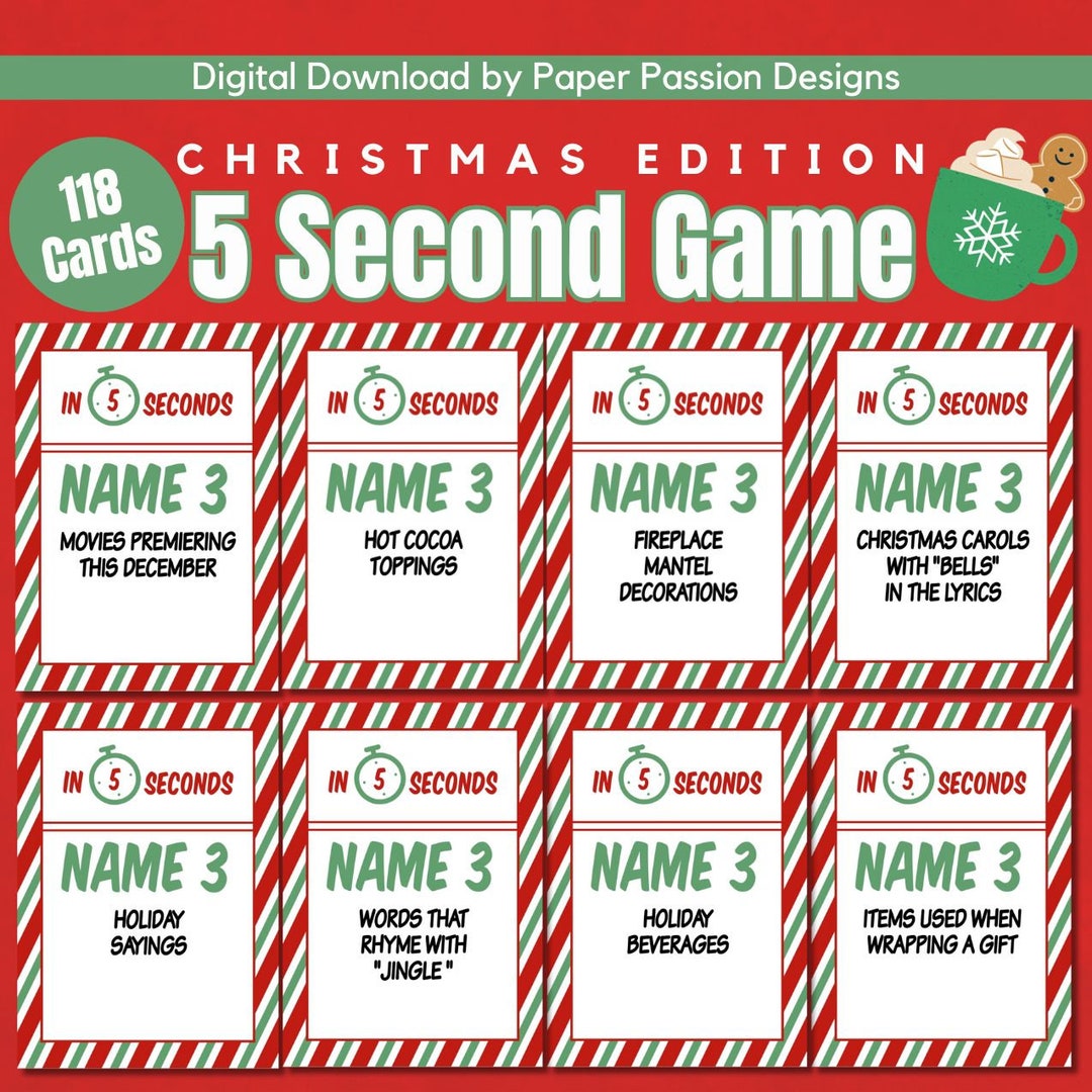 Christmas 5 Second Game | Digital Download Game | Printable Christmas ...