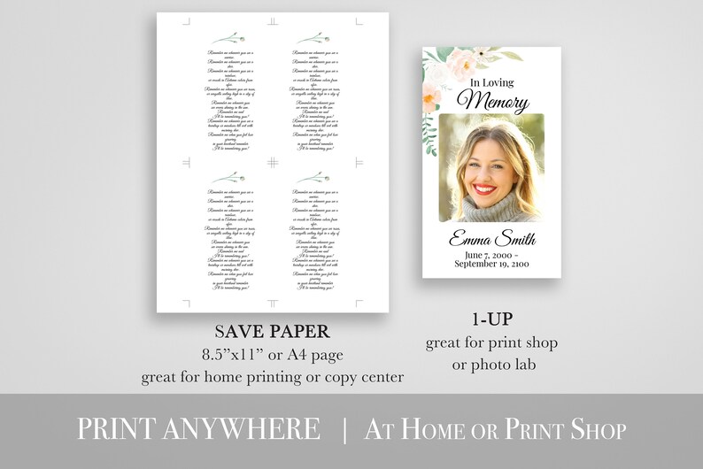 Memorial Prayer Card Celebration of Life in Loving Memory - Etsy