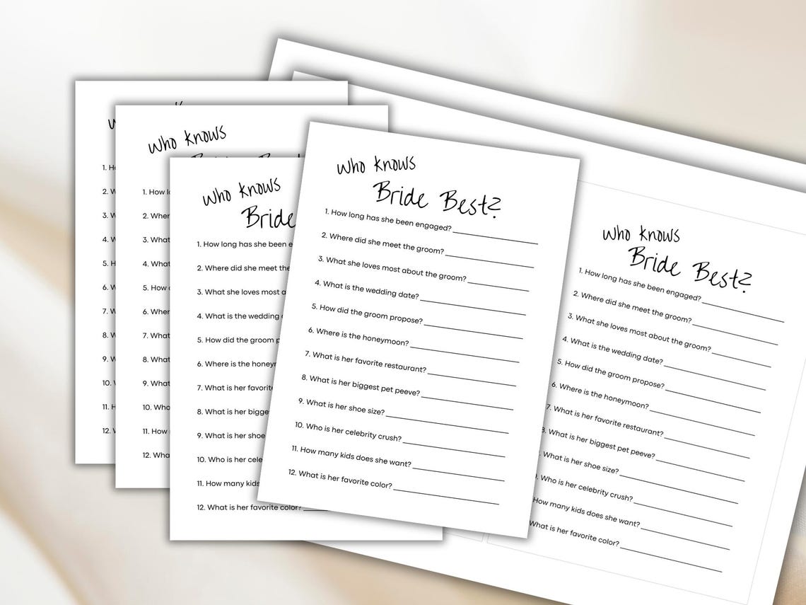 Editable Who Knows Bride Best Bridal Shower Game, Digital Download ...
