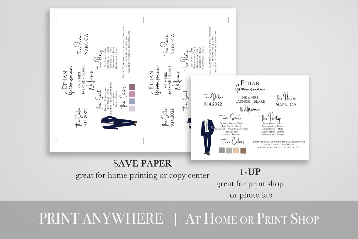 Groomsman Information Card Printable Best Man Details Note - Etsy