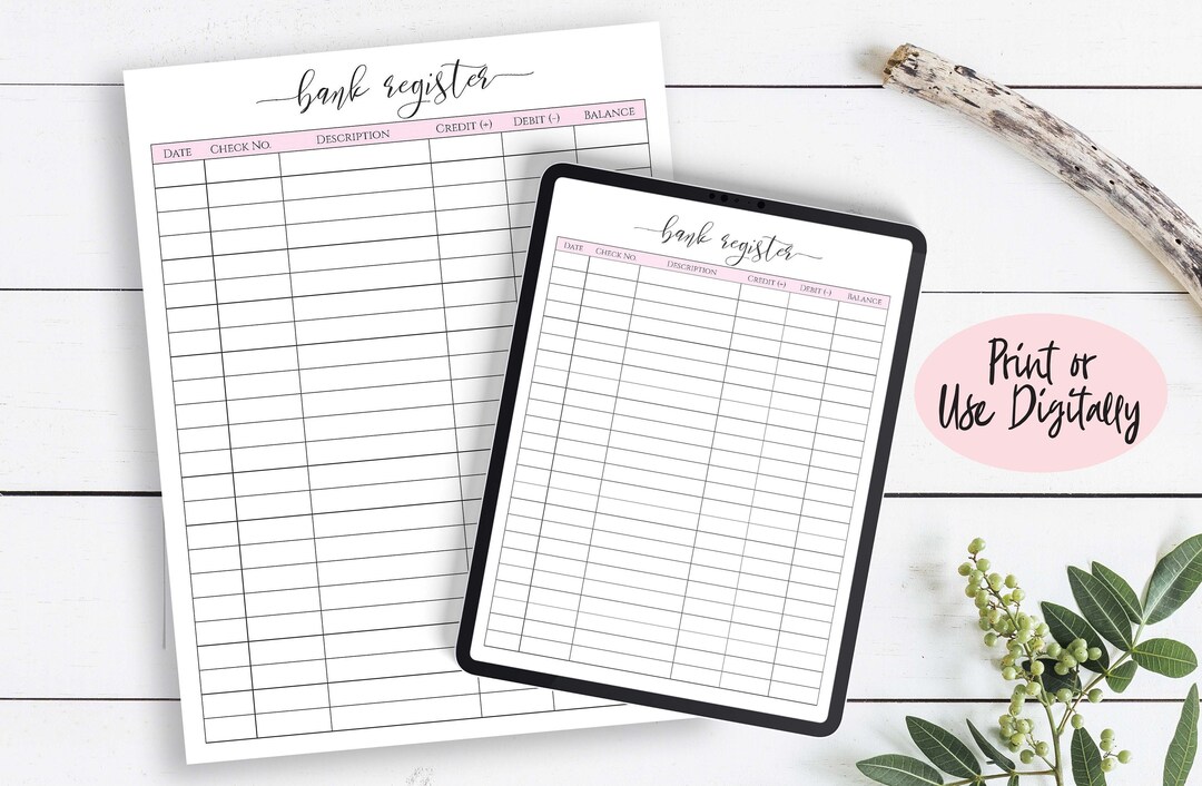Bank Register, Checking Ledger, Savings Log, Printable PDF, Elegant ...