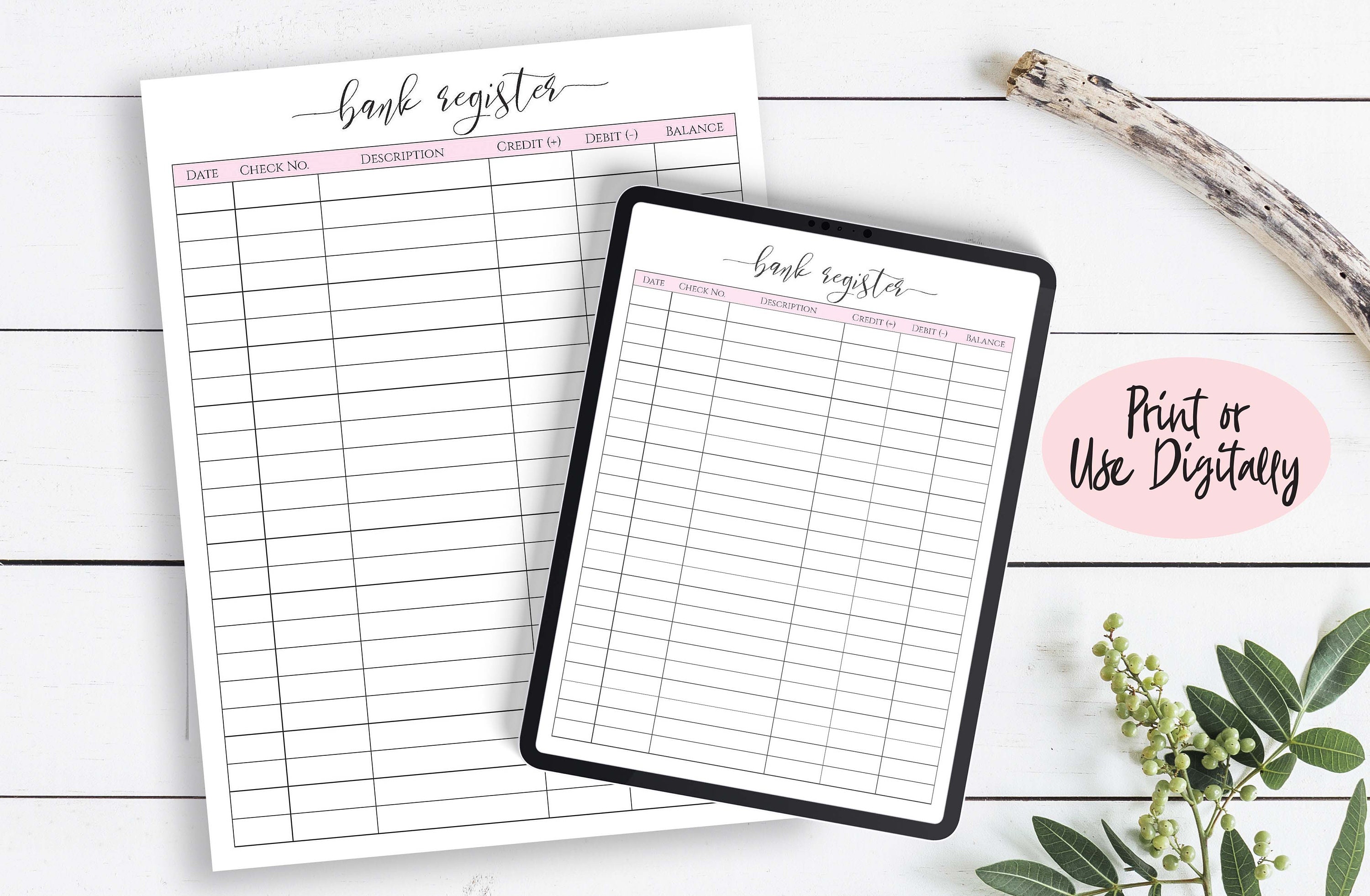 Bank Register Checking Ledger Savings Log Printable PDF - Etsy