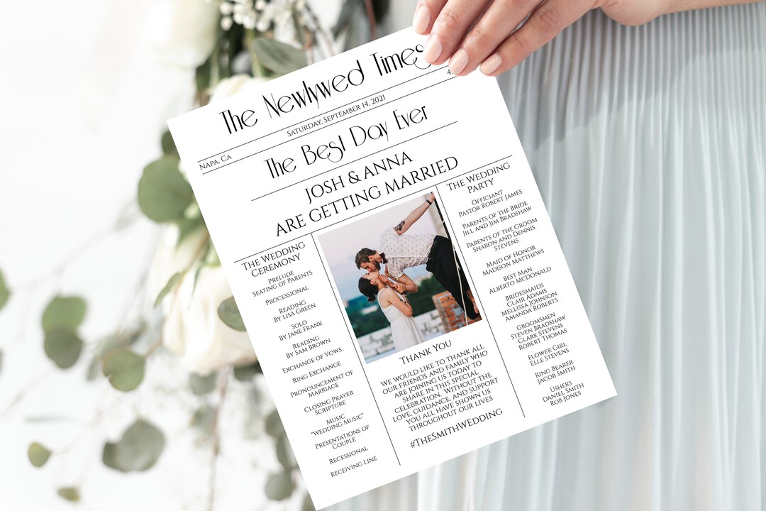 Wedding Newspaper Program Modern Program Editable Program - Etsy