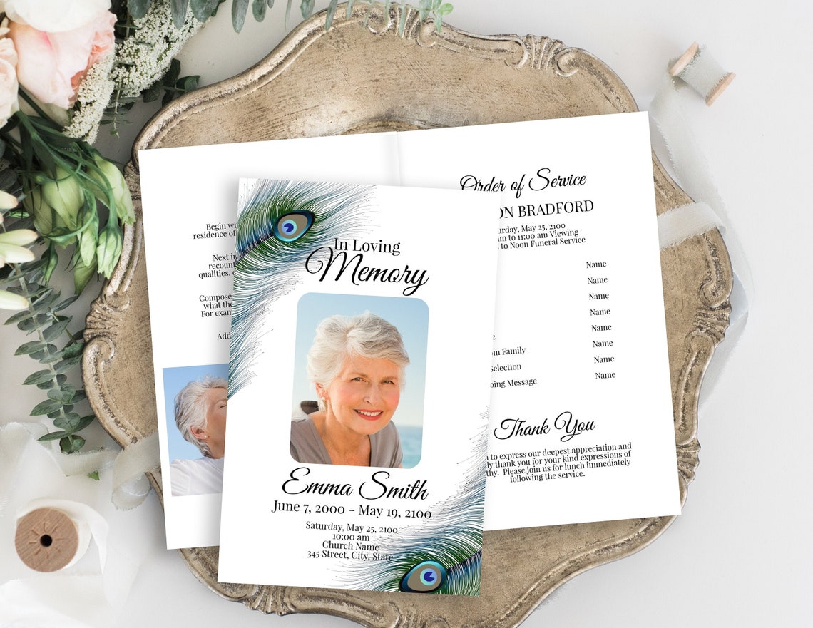 Peacock Feather Memorial Program Celebration of Life | Etsy