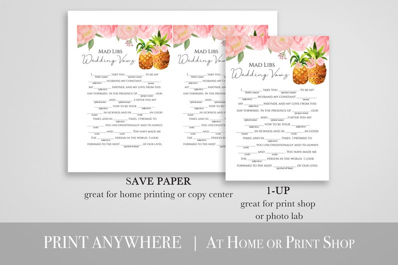 Pineapple Mad Libs Wedding Vows Game Template Bridal Shower | Etsy