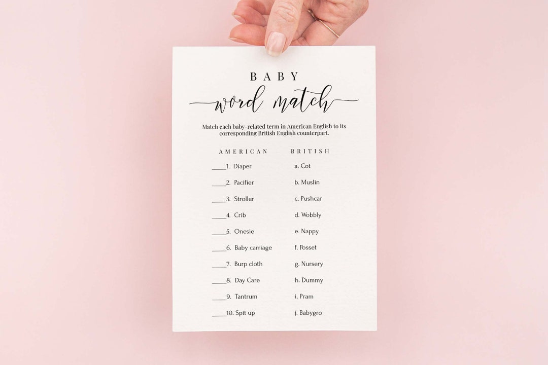 Baby Shower Word Match Game Template, American and British Pregnancy ...
