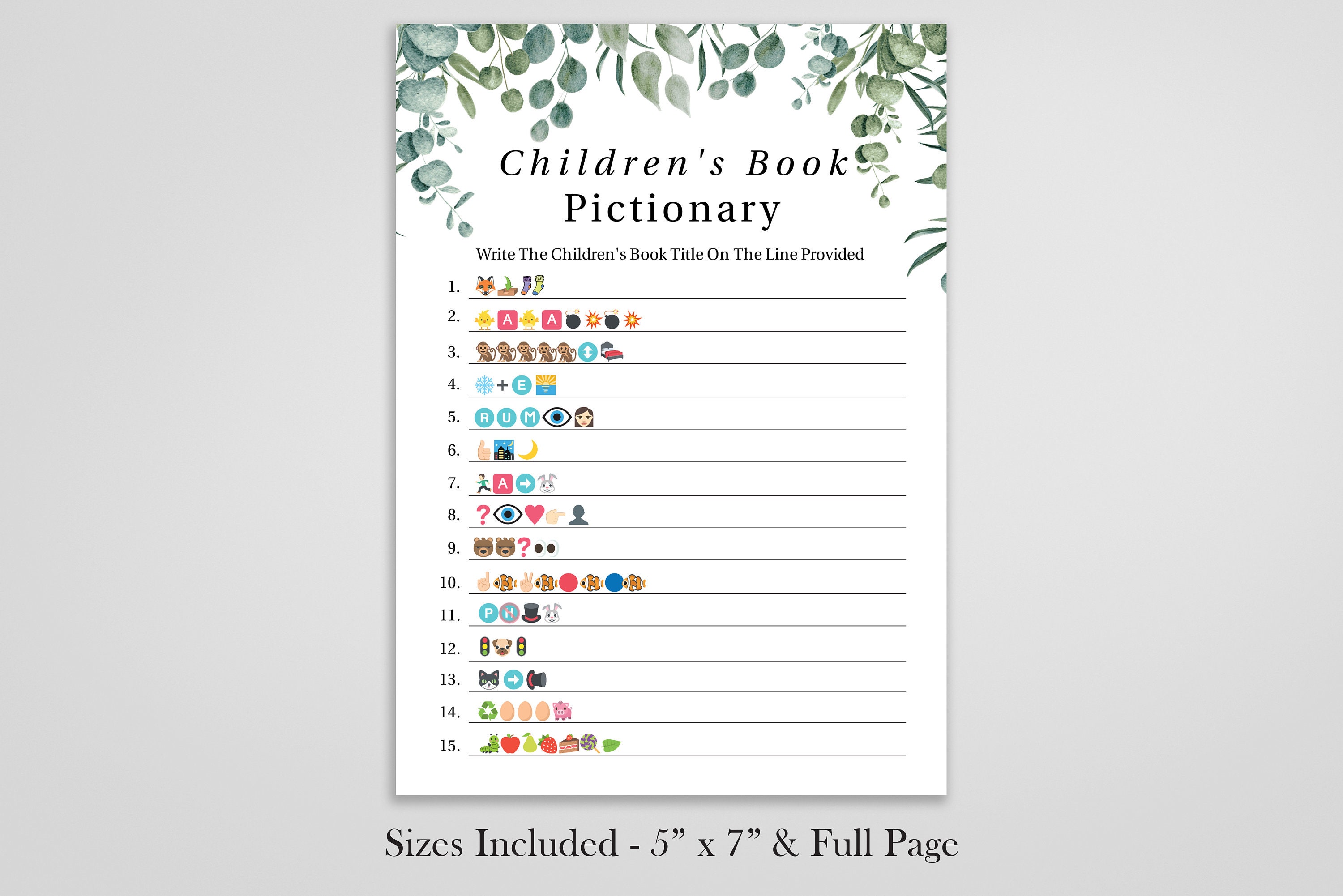 Emoji Children's Book Pictionary Baby Shower Game (digital Download) - Etsy