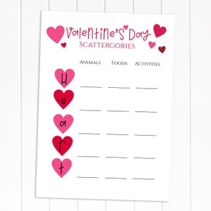 Scattergories Valentine's Day School Party Game, Classroom Party Game ...