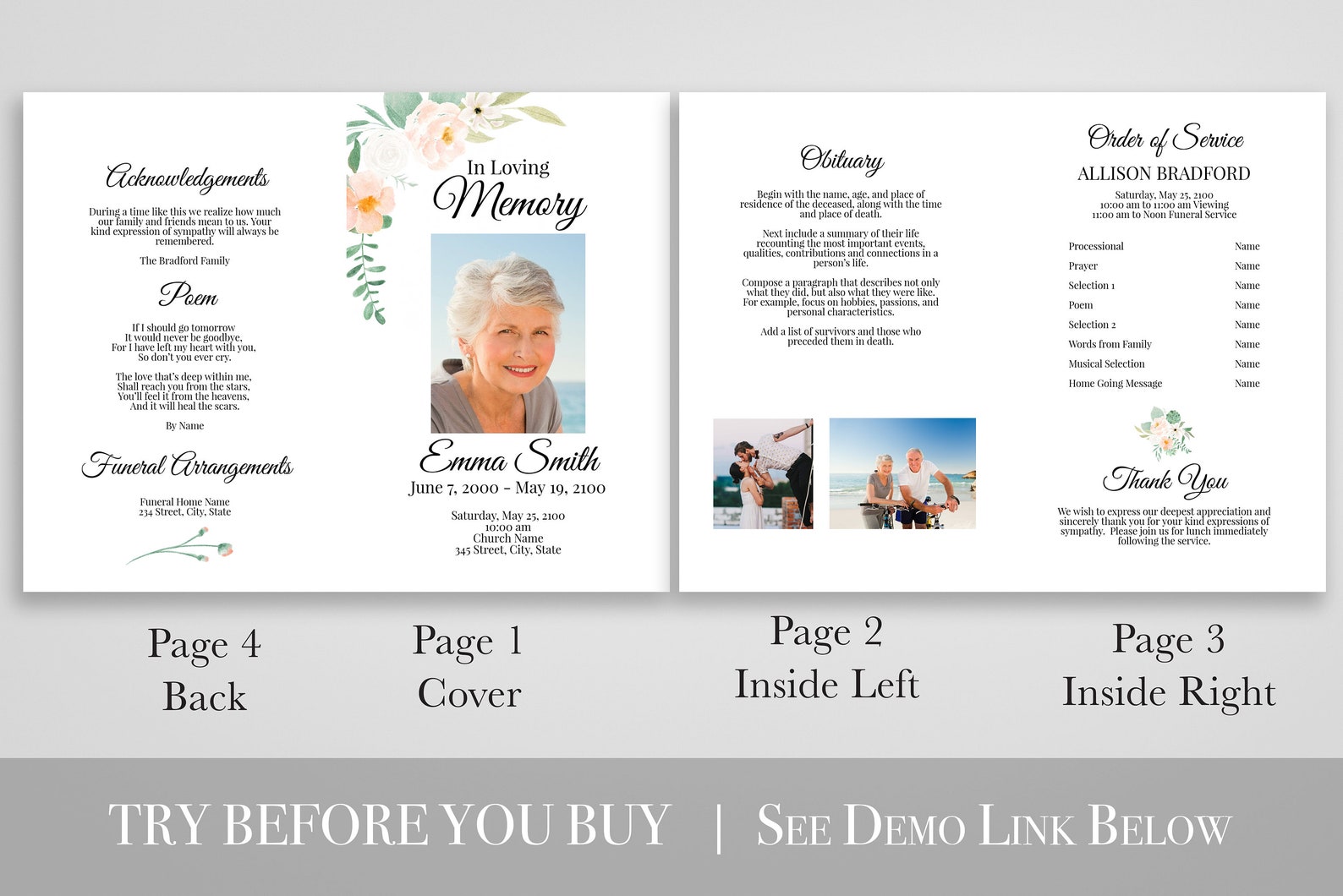 Memorial Package Welcome Sign Program Prayer Card Bookmark - Etsy