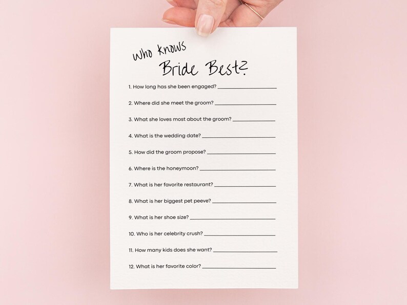Editable Who Knows Bride Best Bridal Shower Game, Digital Download ...