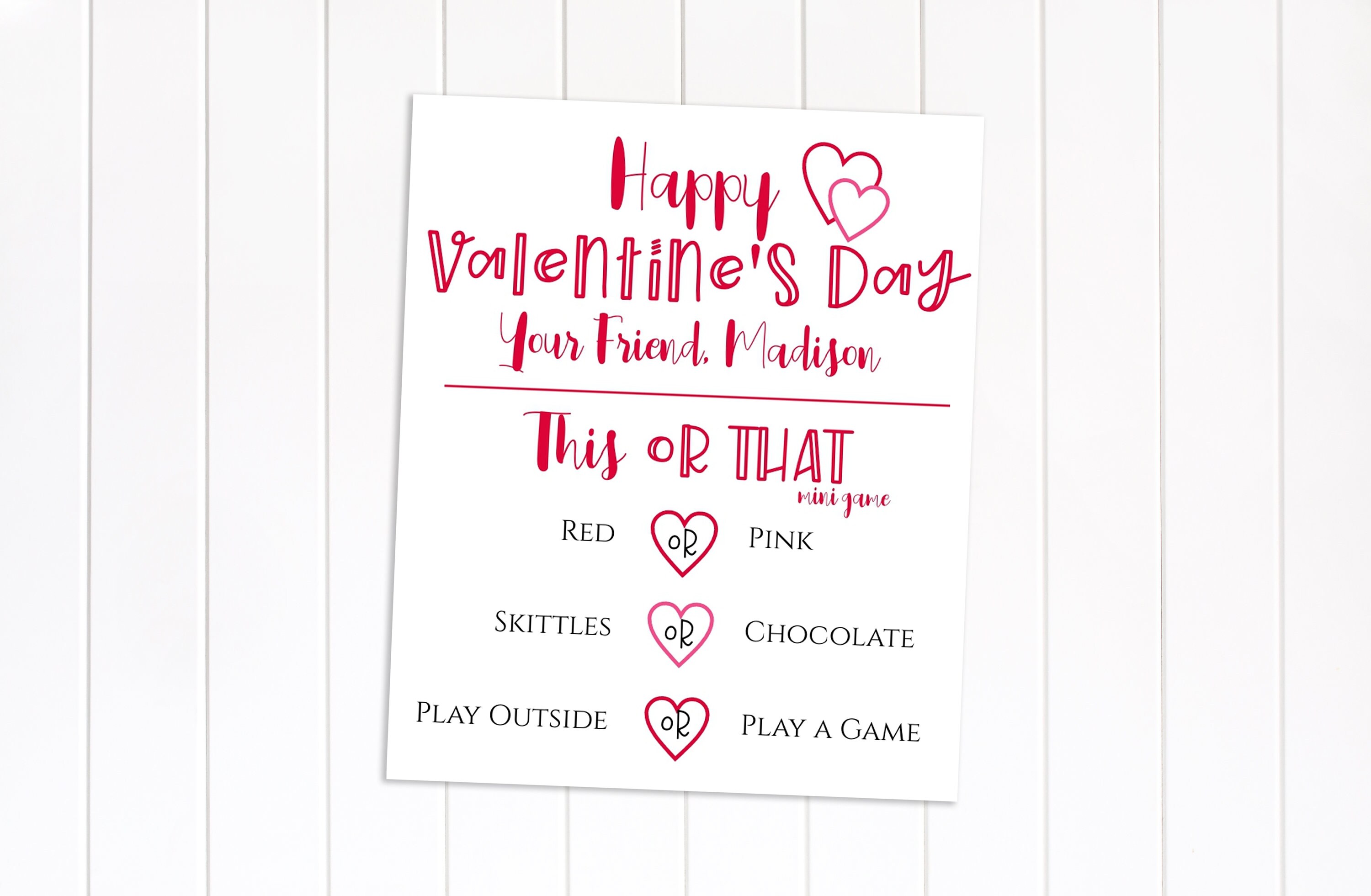 This or That Valentine's Day Cards Children Valentine - Etsy