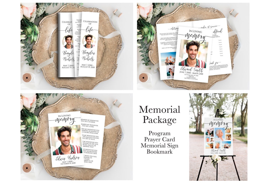 Memorial Package Welcome Sign, Program, Prayer Card, Bookmark ...