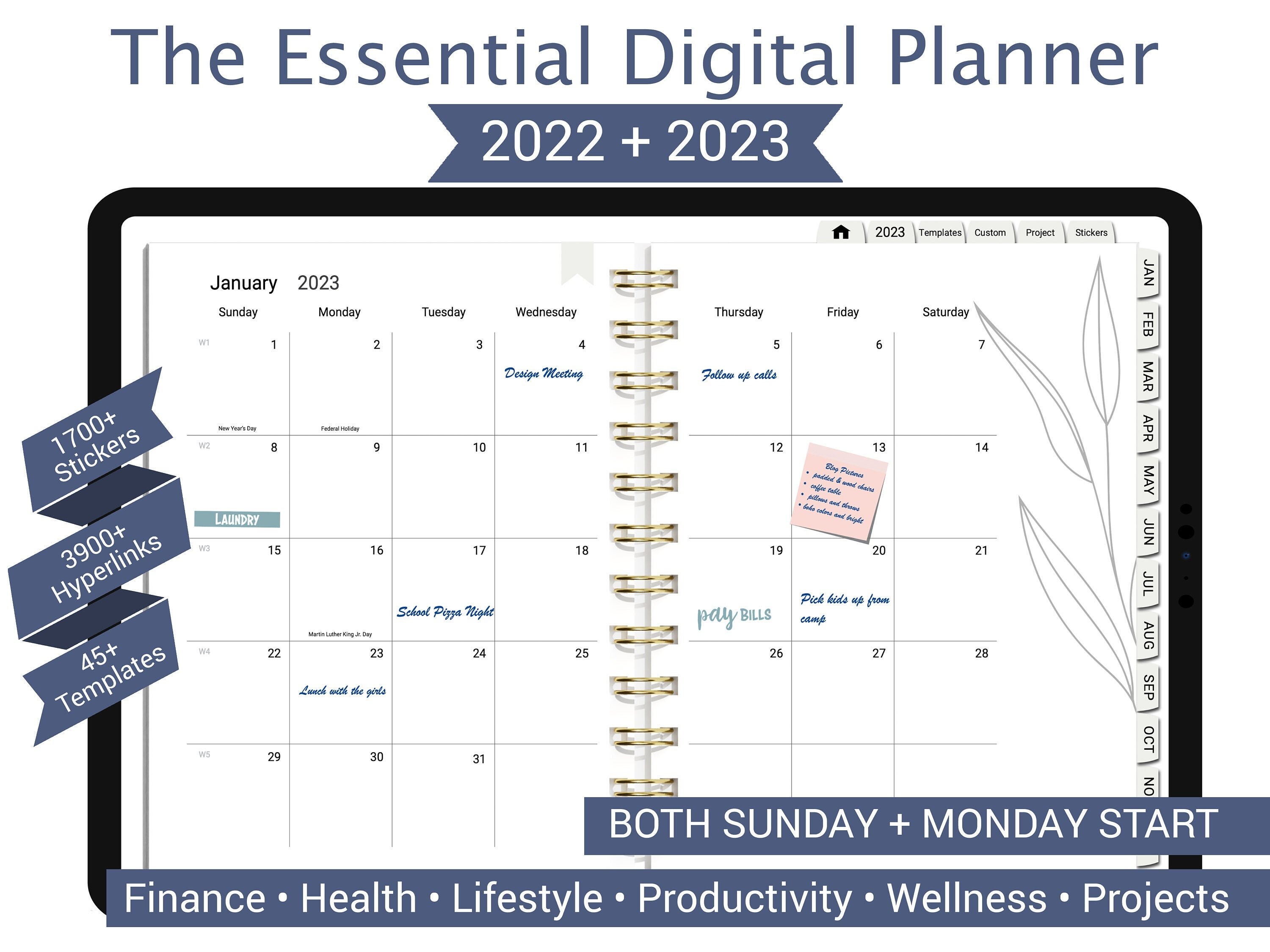 2022 2023 Digital Planner Ipad Planner Essential Daily - Etsy