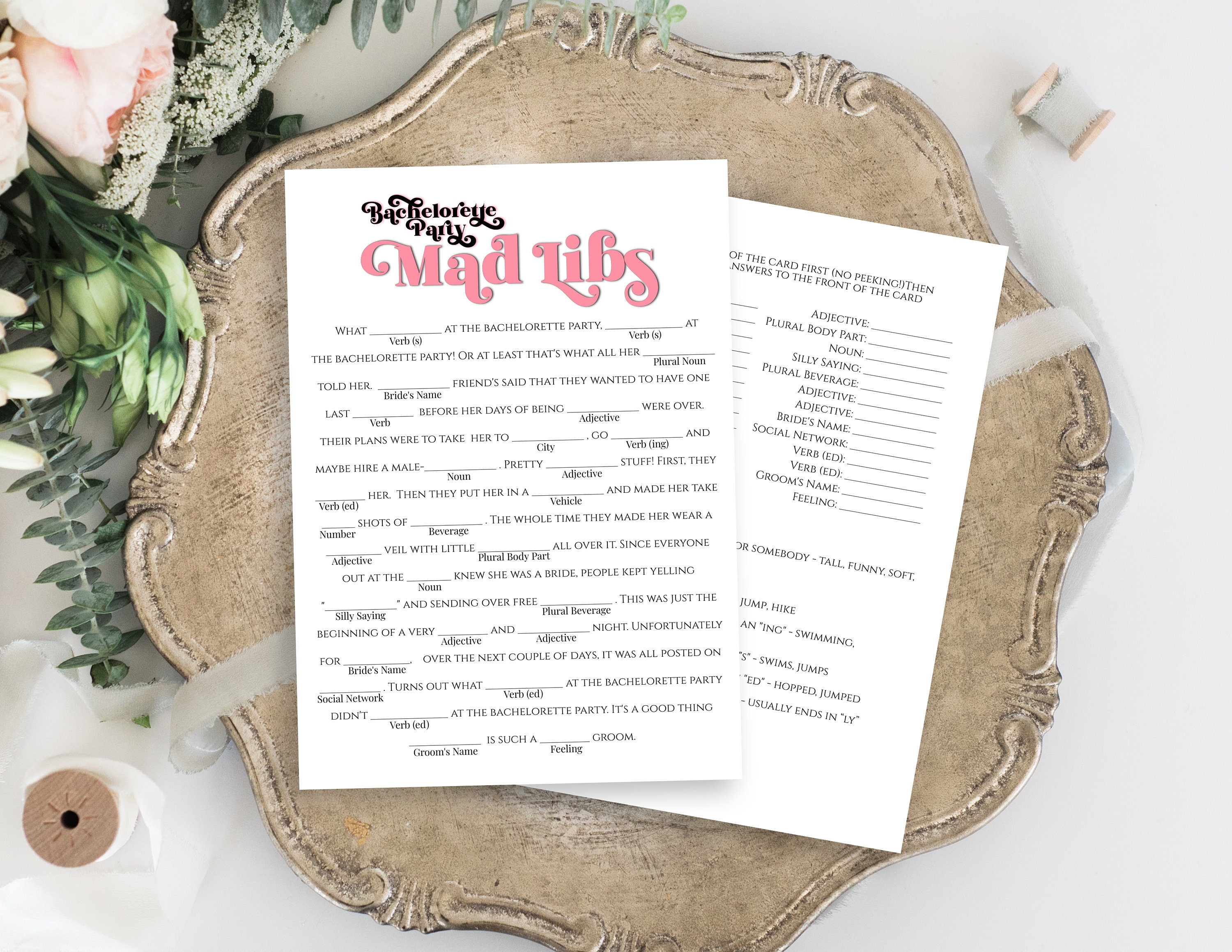 Pink Retro Mad Libs Game Template Bachelorette Party Bridal | Etsy