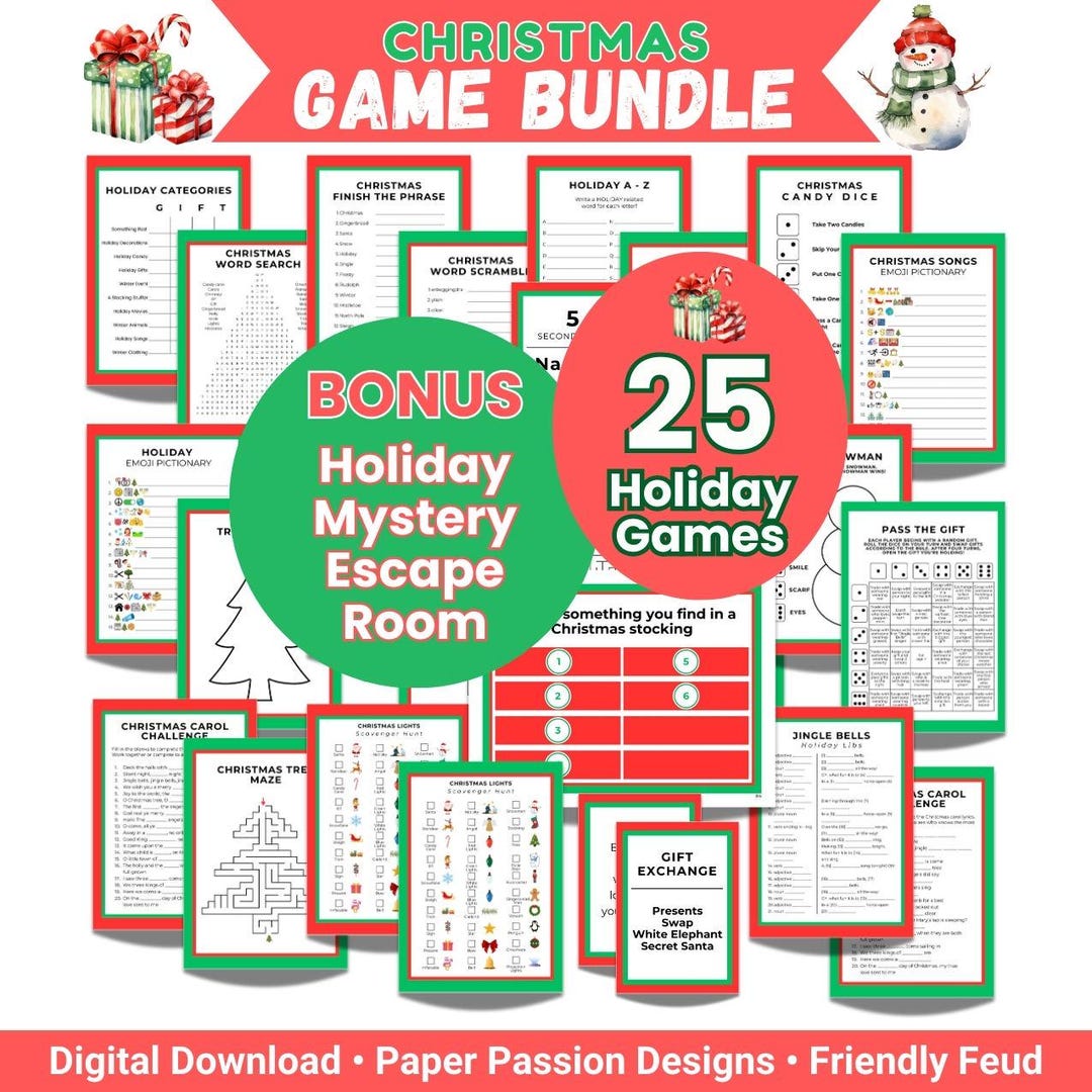 Christmas Game Bundle | Printable Holiday Games | Christmas Family ...