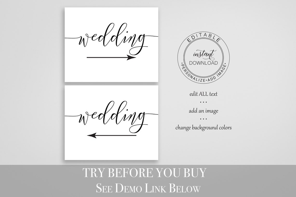 Wedding Directional Sign Wedding Arrow Sign Editable Wedding - Etsy