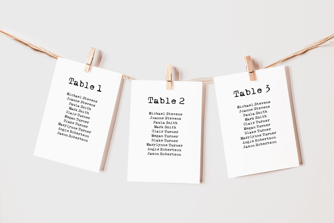 Seating Chart Template Table Number Seating Cards Wedding - Etsy