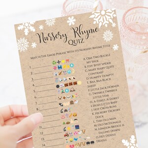 Nursery Rhyme Quiz, Winter Snowflake, Pink, Blue, Kraft, Baby Shower ...