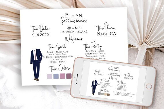 Groomsman Information Card Printable Best Man Details Note - Etsy