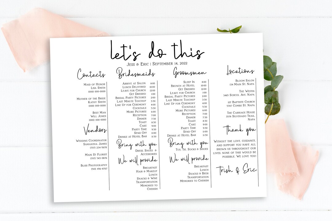 Wedding Day Timeline Itinerary, Wedding Printable, Bridesmaid and ...