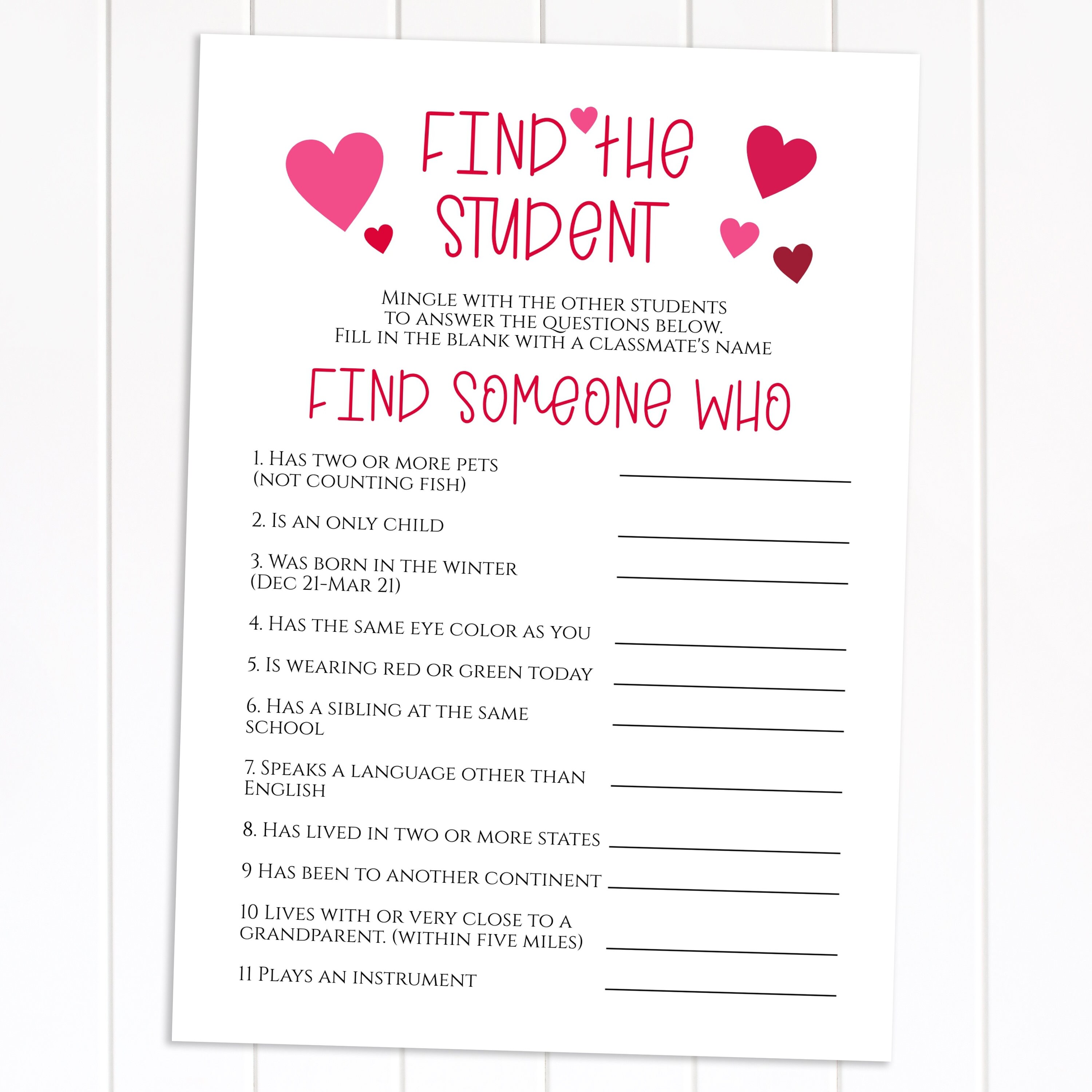 Valentine's Day School Party Game Find the Student - Etsy