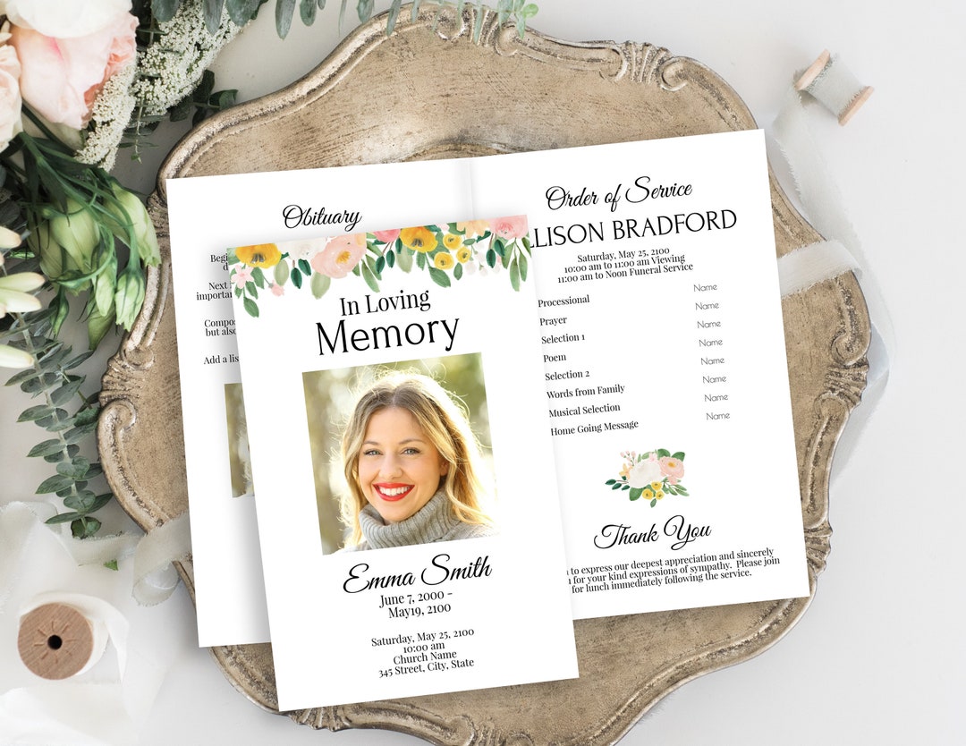 Memorial Program, Celebration of Life, in Loving Memory Funeral Card ...