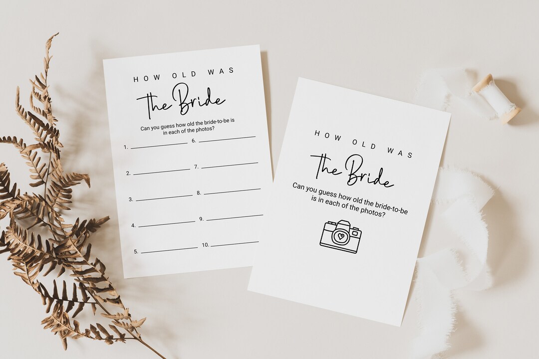 How Old Was the Bride Photo Bridal Shower Game Sign and Card Template ...
