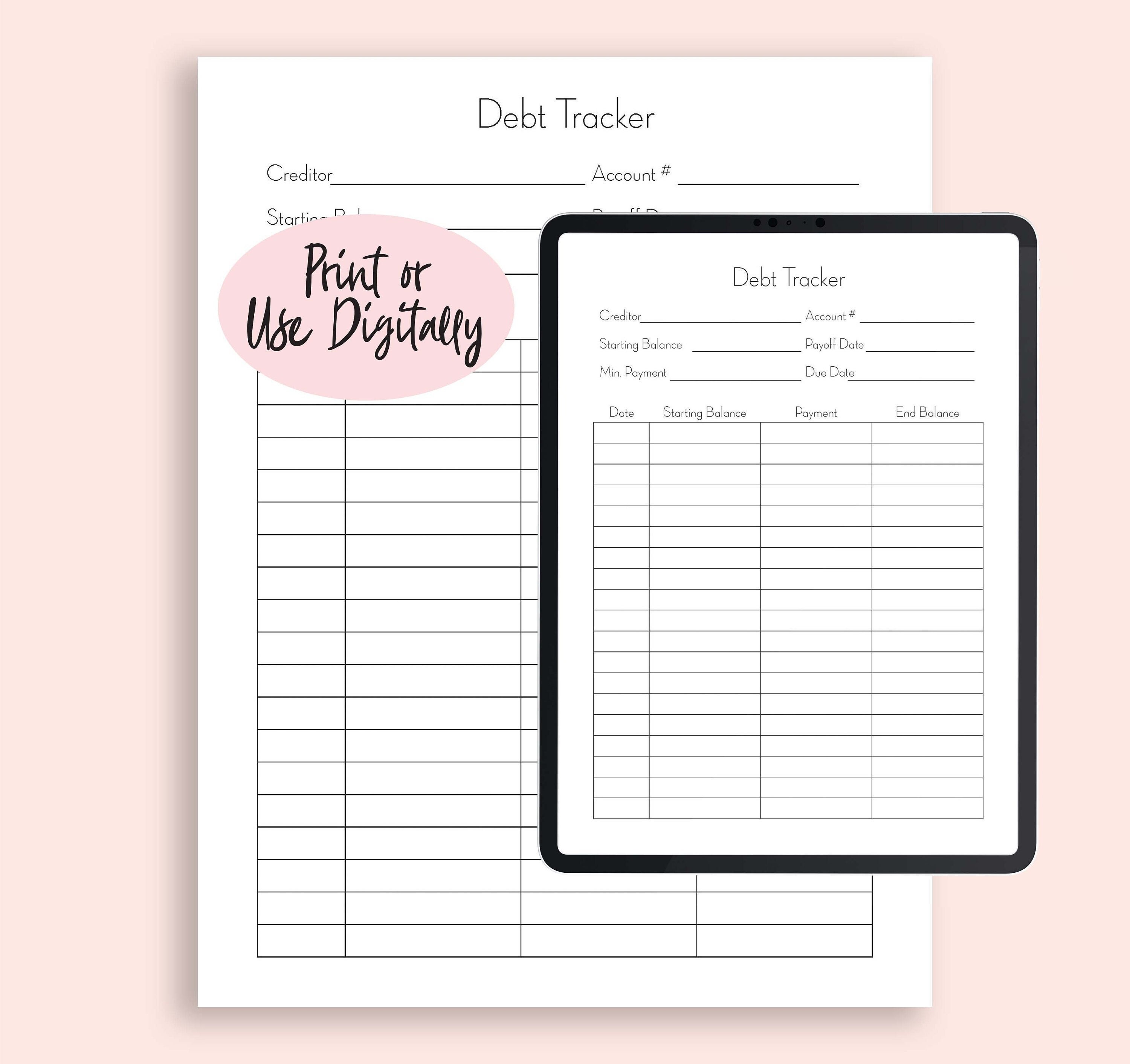 Debt Tracker Bill Ledger Debt Log Printable PDF Goodnotes - Etsy