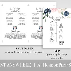 Wedding Day Icon Timeline Program, Pink and Blue Floral Schedule ...