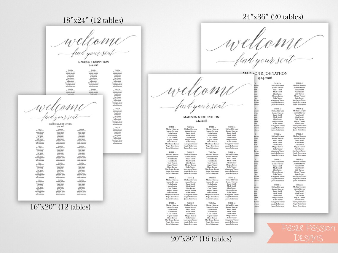 Silver Wedding Seating Chart Seating Chart Printable Seating | Etsy