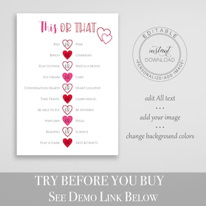 Valentine's Day Party Game, This or That Game Template, Classroom ...