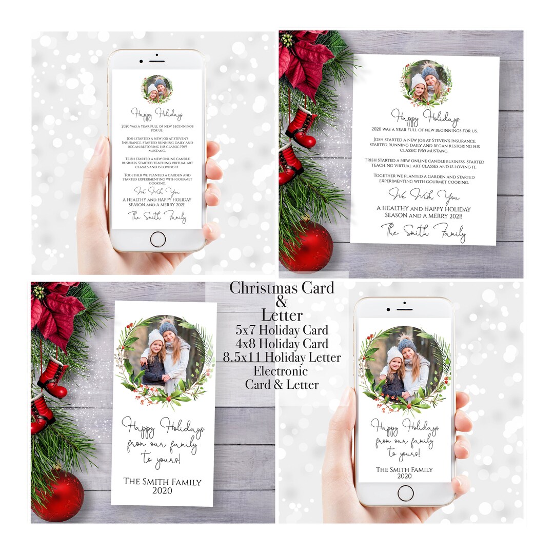 Editable Christmas Card & Letter Template: Photo Wreath (digital ...