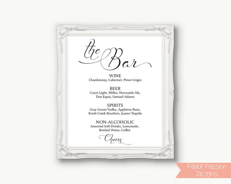Wedding Bar Menu Sign Drinks Sign Reception Sign Menu | Etsy