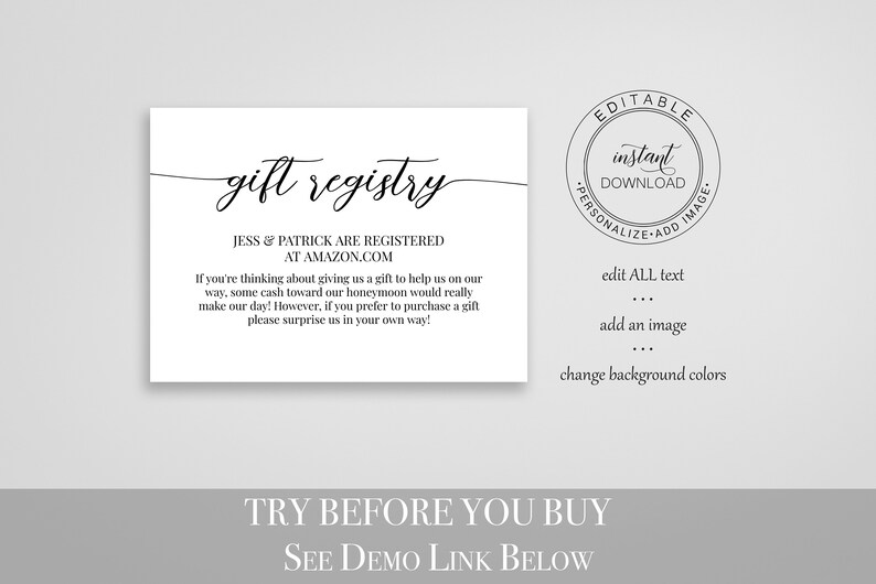 Gift Registry Card Template Wedding Invitation Enclosure - Etsy