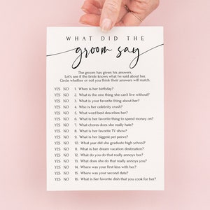 What Did the Groom Say Bridal Shower Game (printable PDF) PPW552 FAYE ...