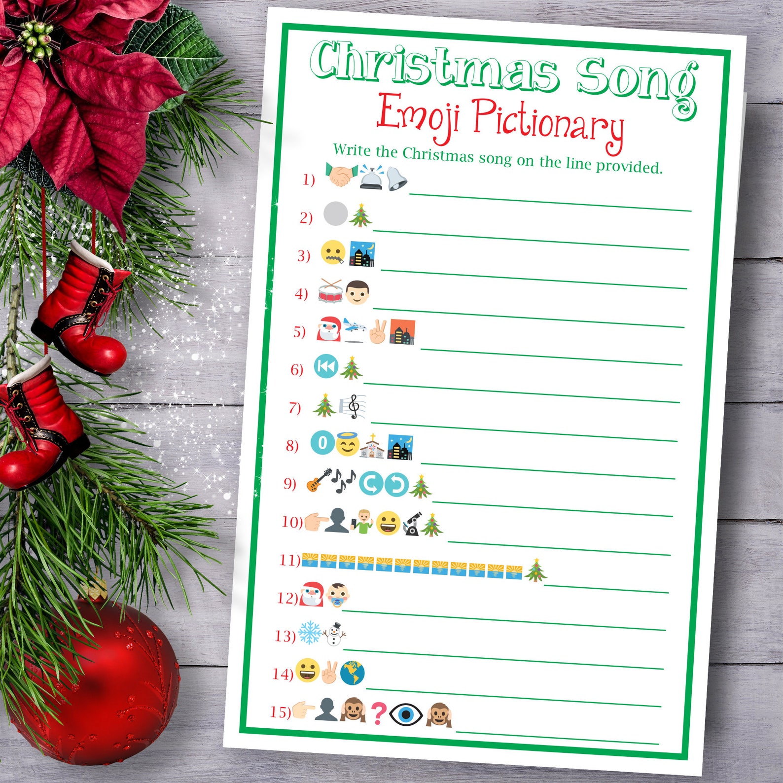 Christmas Songs Emoji Pictionary Christmas Party Game - Etsy