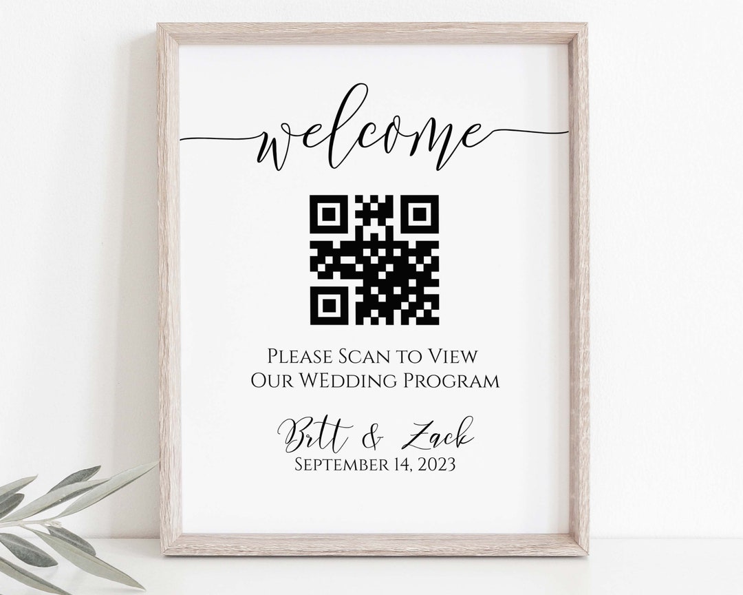 Minimalist Wedding Program QR Code Sign Template (digital Download ...