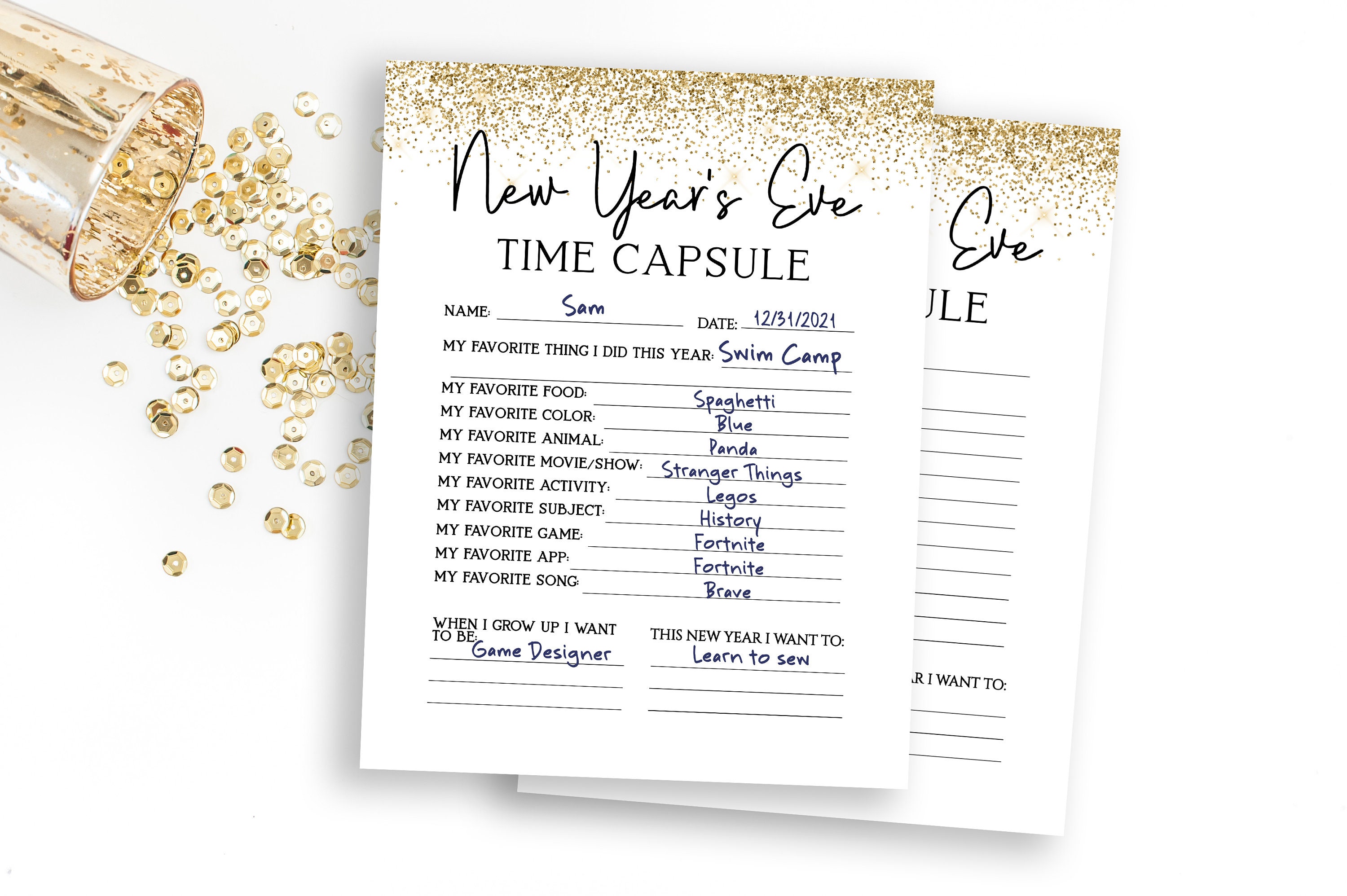 Glitter New Year's Eve Time Capsule Printable Worksheet - Etsy