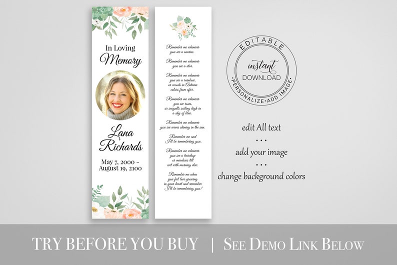 Memorial Bookmark Celebration of Life in Loving Memory - Etsy Canada
