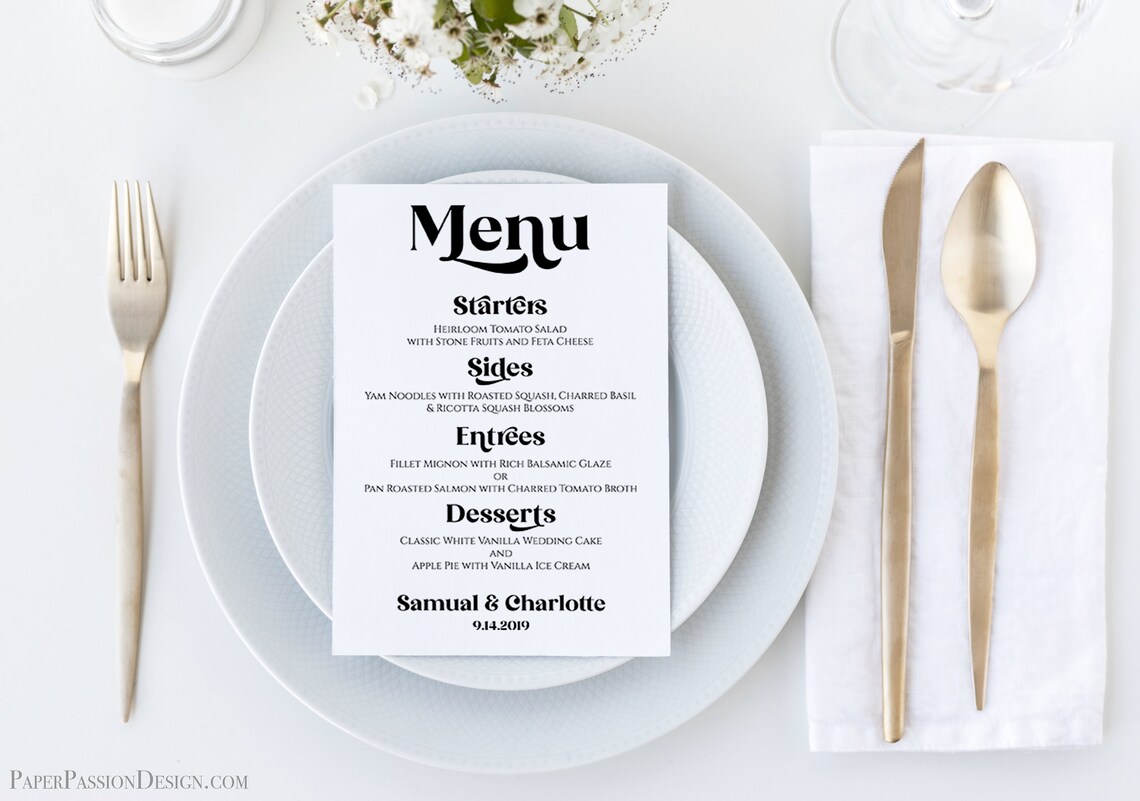 Wedding Menu Card Template Wedding Table Decor Event - Etsy