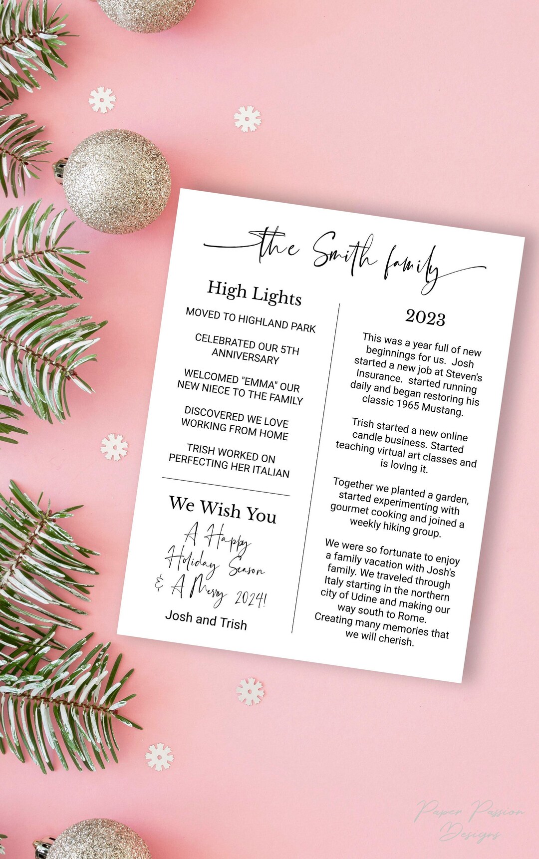 Holiday Letter Template, Christmas Card Template, Family Newsletter ...