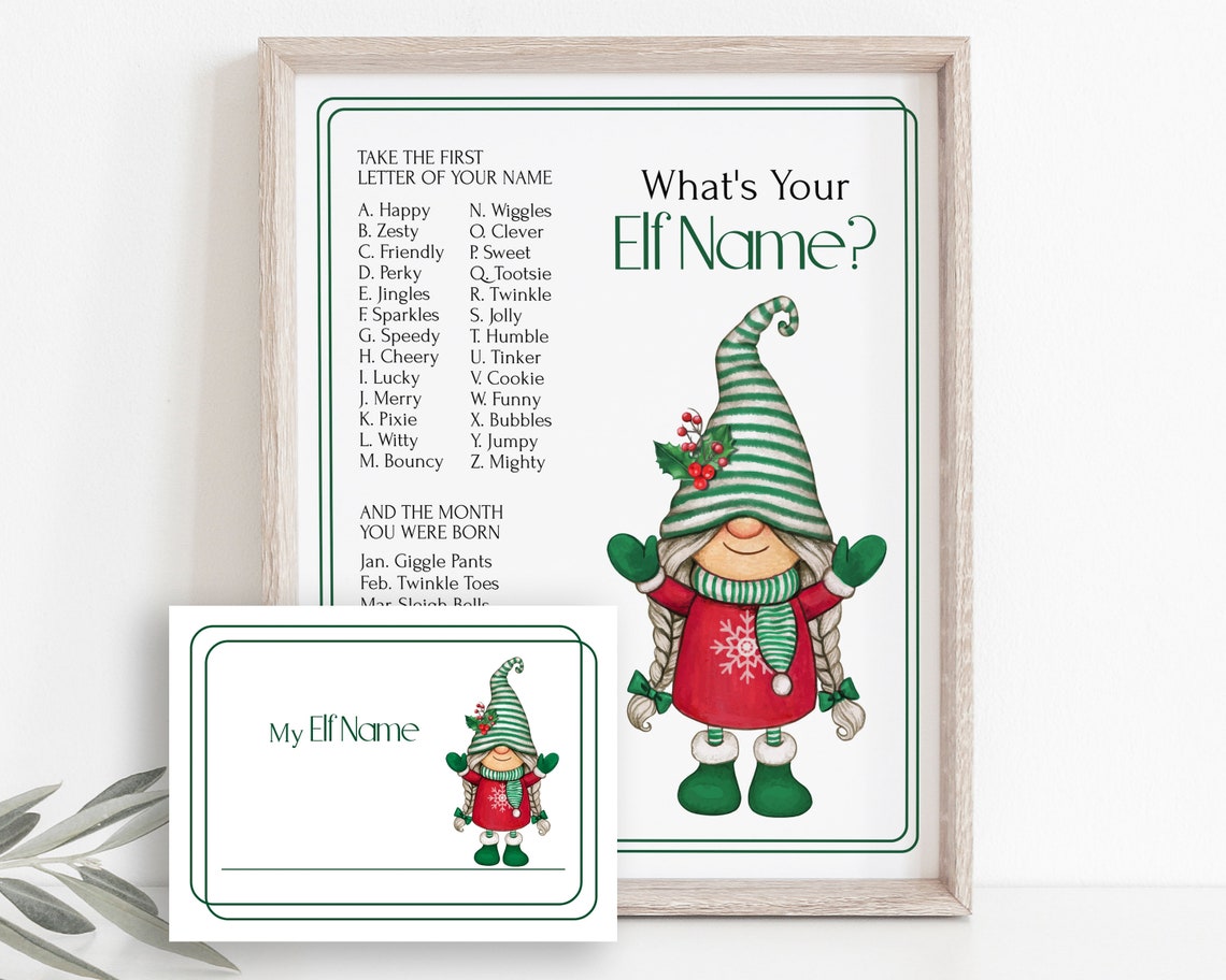 What's Your Elf Name Game Holiday Activity Sign & Card - Etsy
