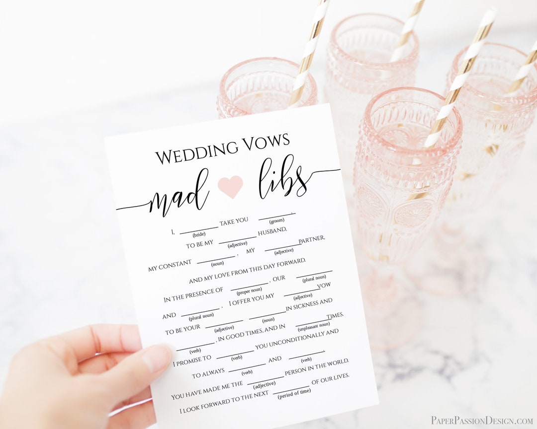 Wedding Vows Mad Libs Template, Bridal Shower Game, Rustic Modern ...