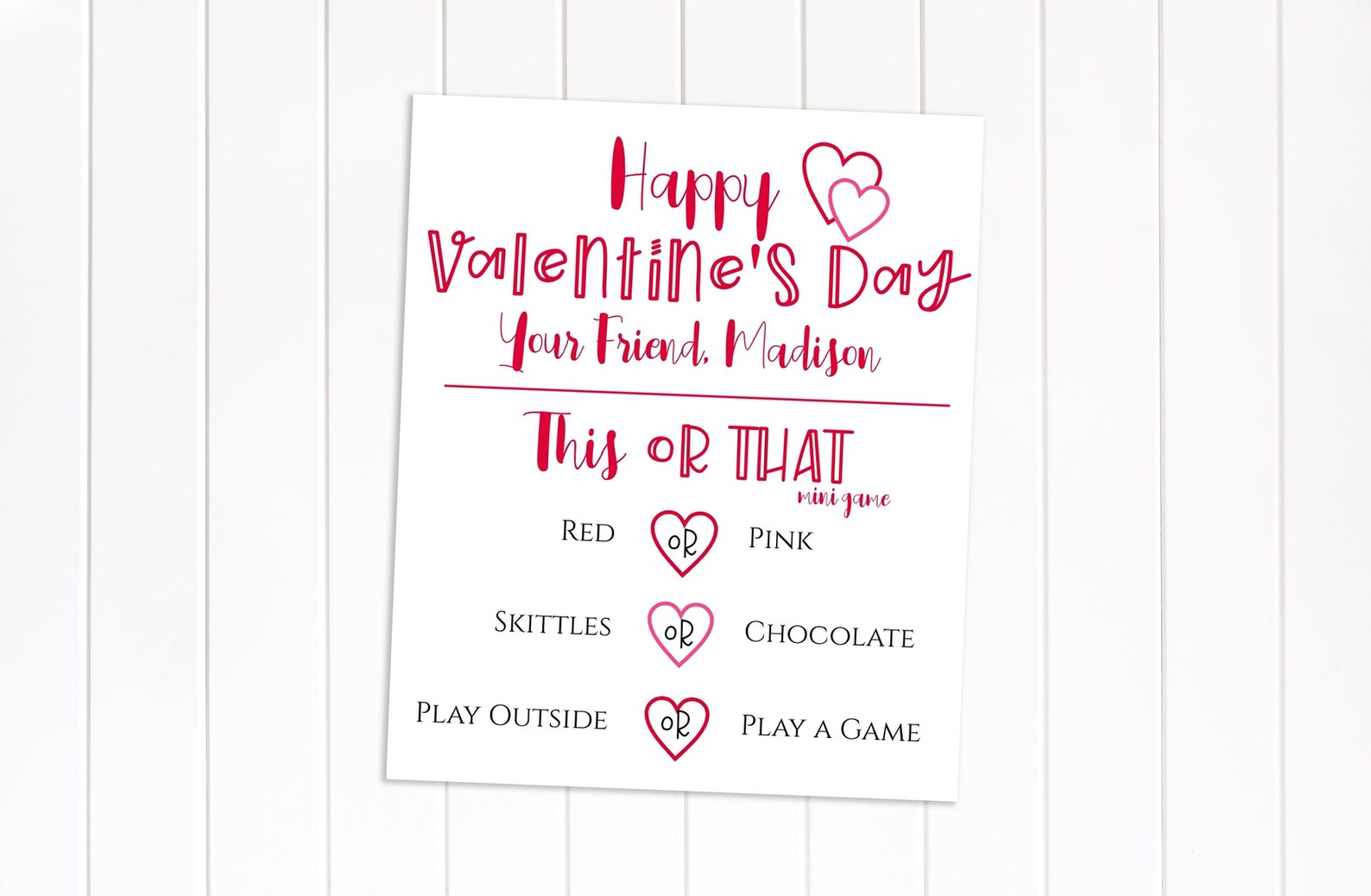 This or That Valentine's Day Cards Children Valentine - Etsy