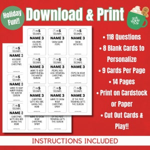 Christmas 5 Second Game Template: Holiday Trivia, 118 Printable Cards ...