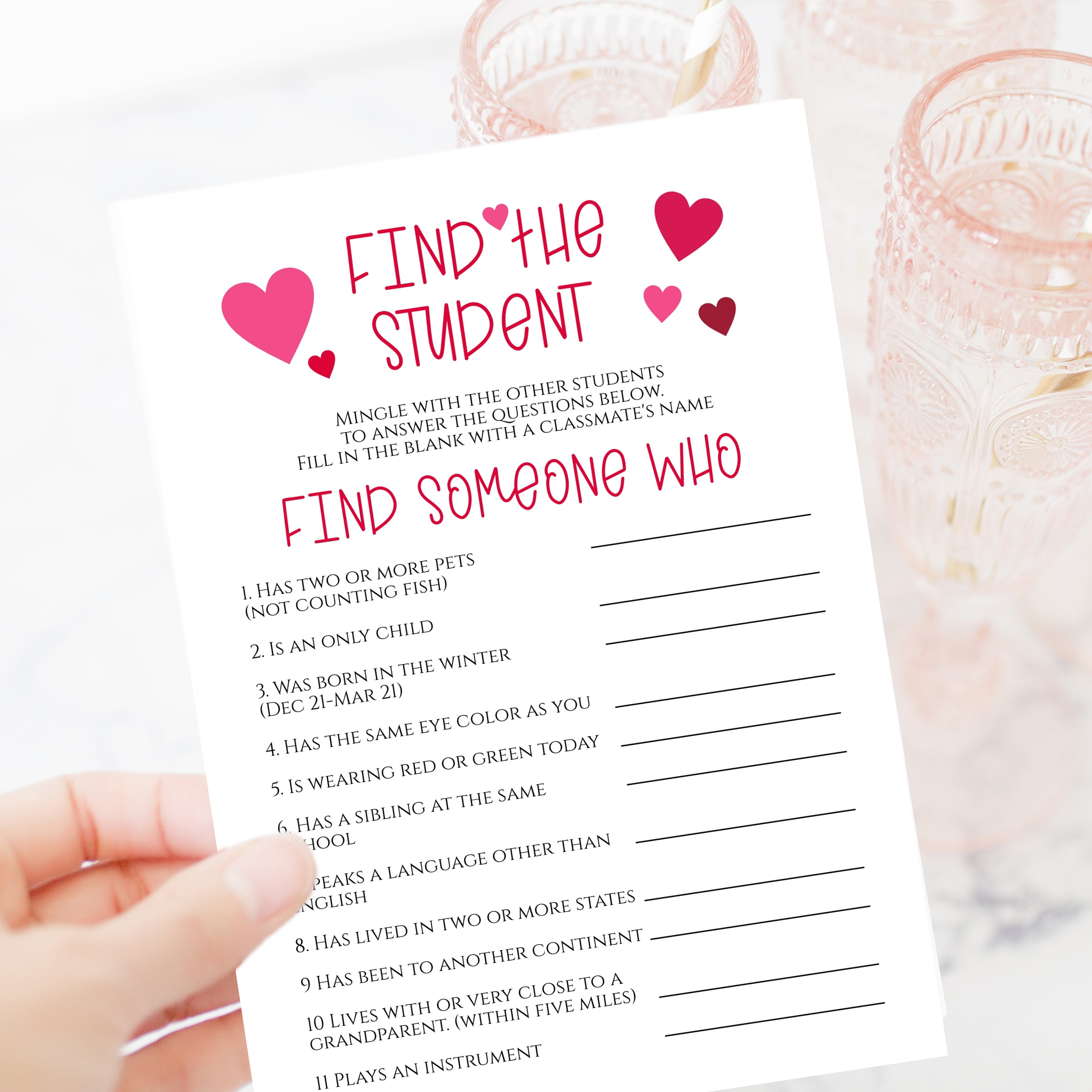 Valentine's Day School Party Game Find the Student - Etsy